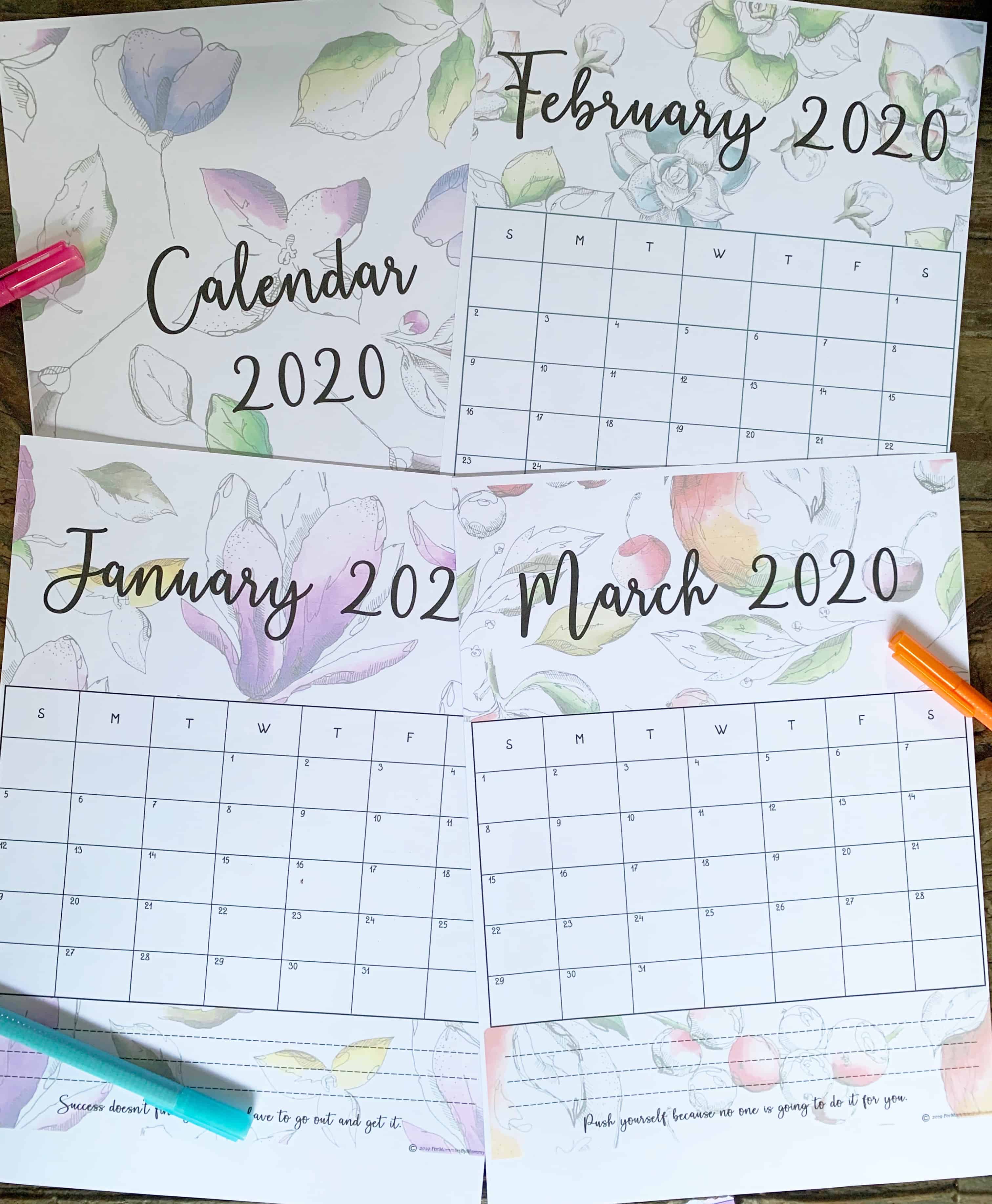 Beautiful Floral Free Printable Calendar 2020 - For Mommies