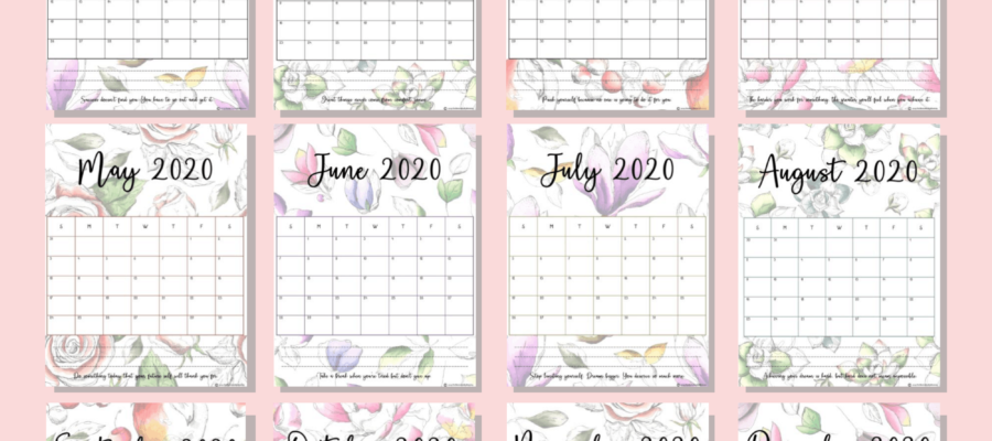 Beautiful Floral Free Printable Calendar 2020 - For Mommies