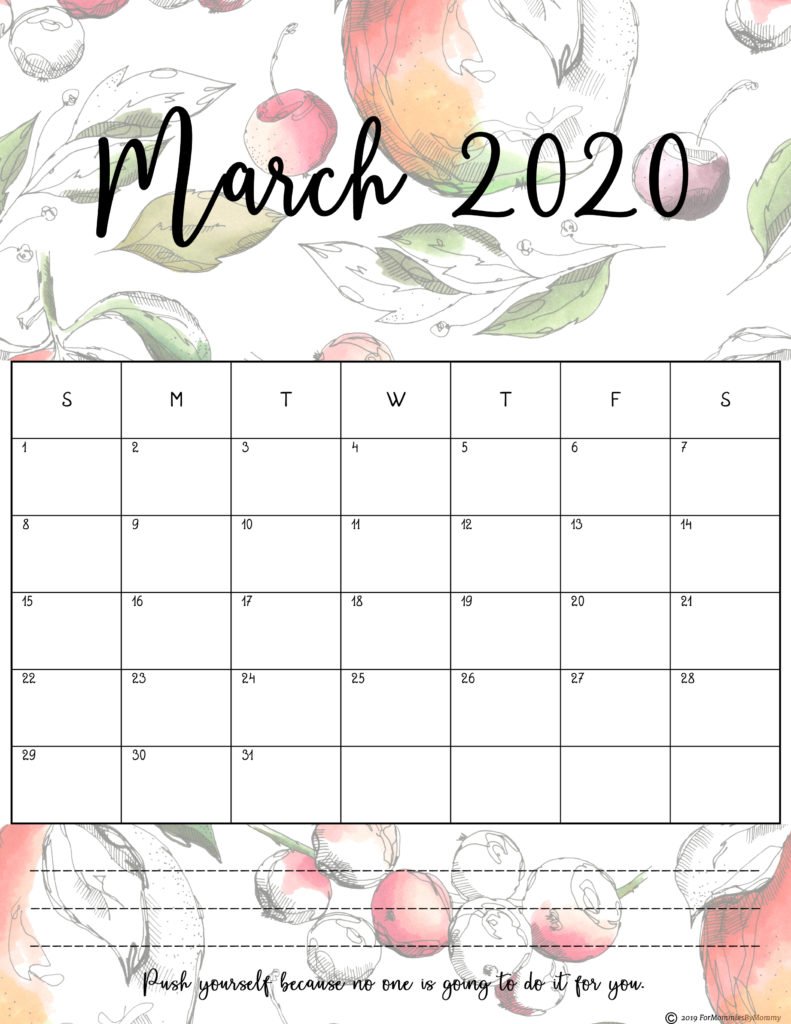 Beautiful Floral Free Printable Calendar 2020 - For Mommies