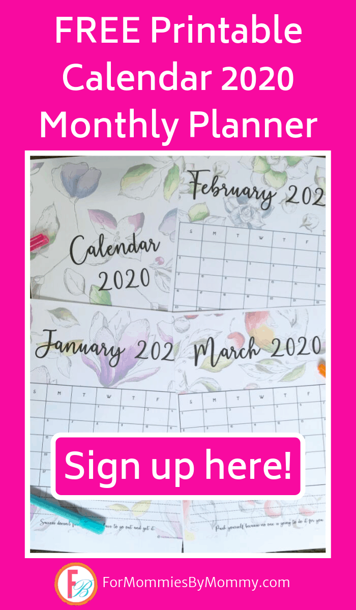 Beautiful Floral Free Printable Calendar 2020 - For Mommies