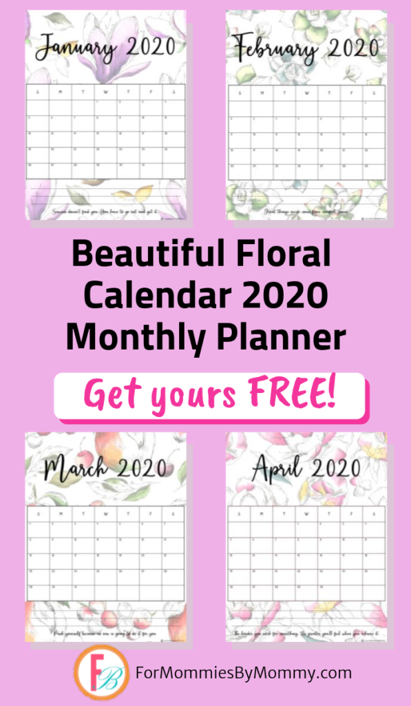 Beautiful Floral Free Printable Calendar 2020 - For Mommies