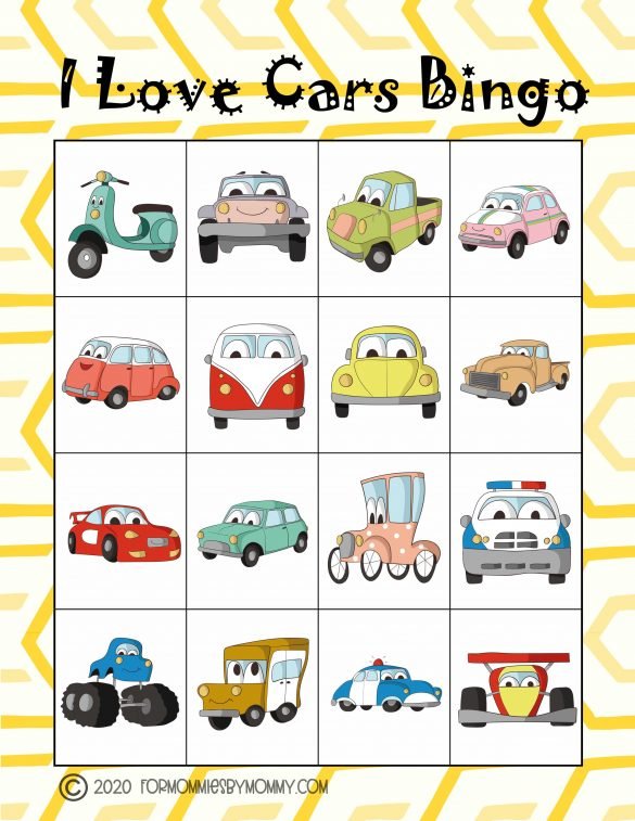 Free Printable I Love Cars Bingo Game For Kids