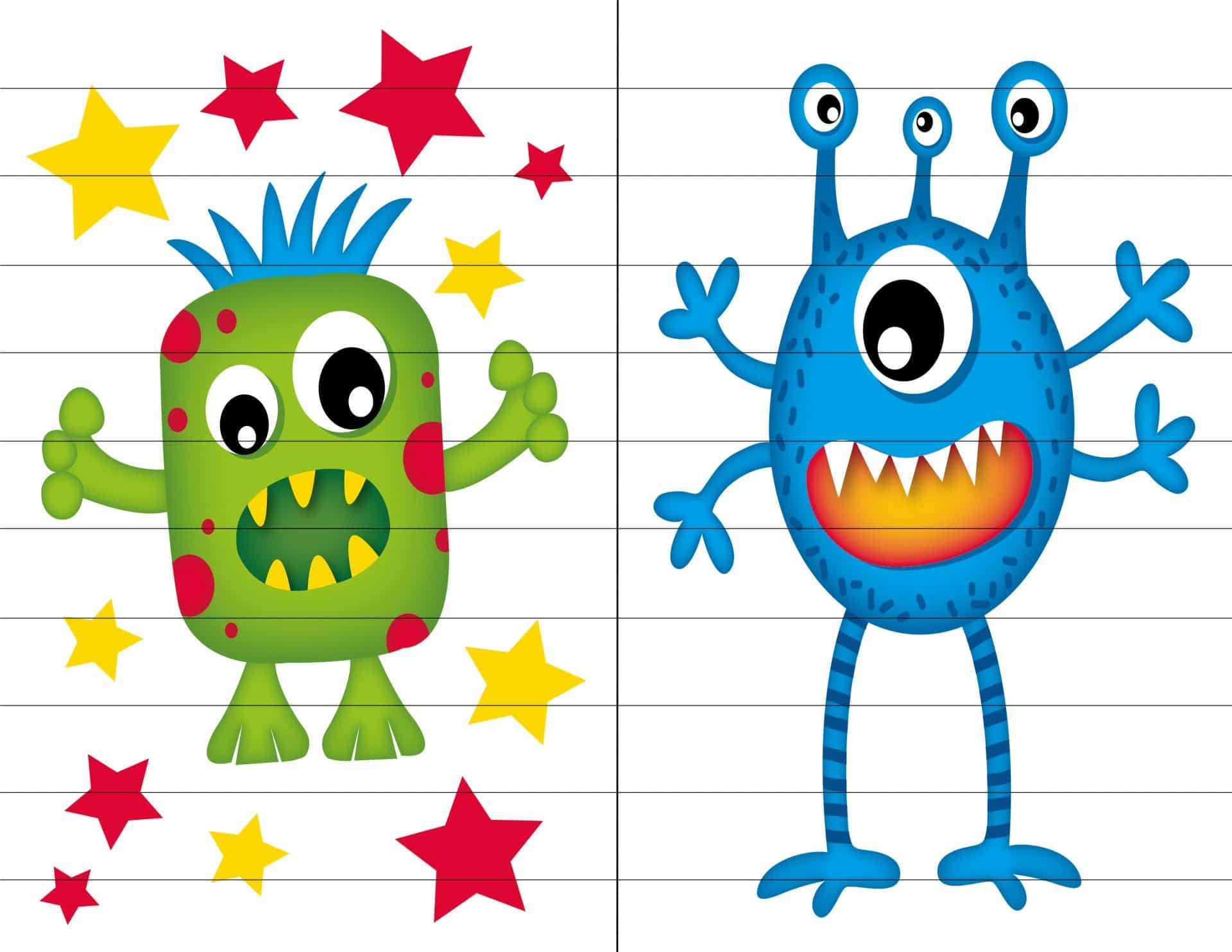 8 Free Printable Puzzles For Kids: Funny Monsters Jigsaw