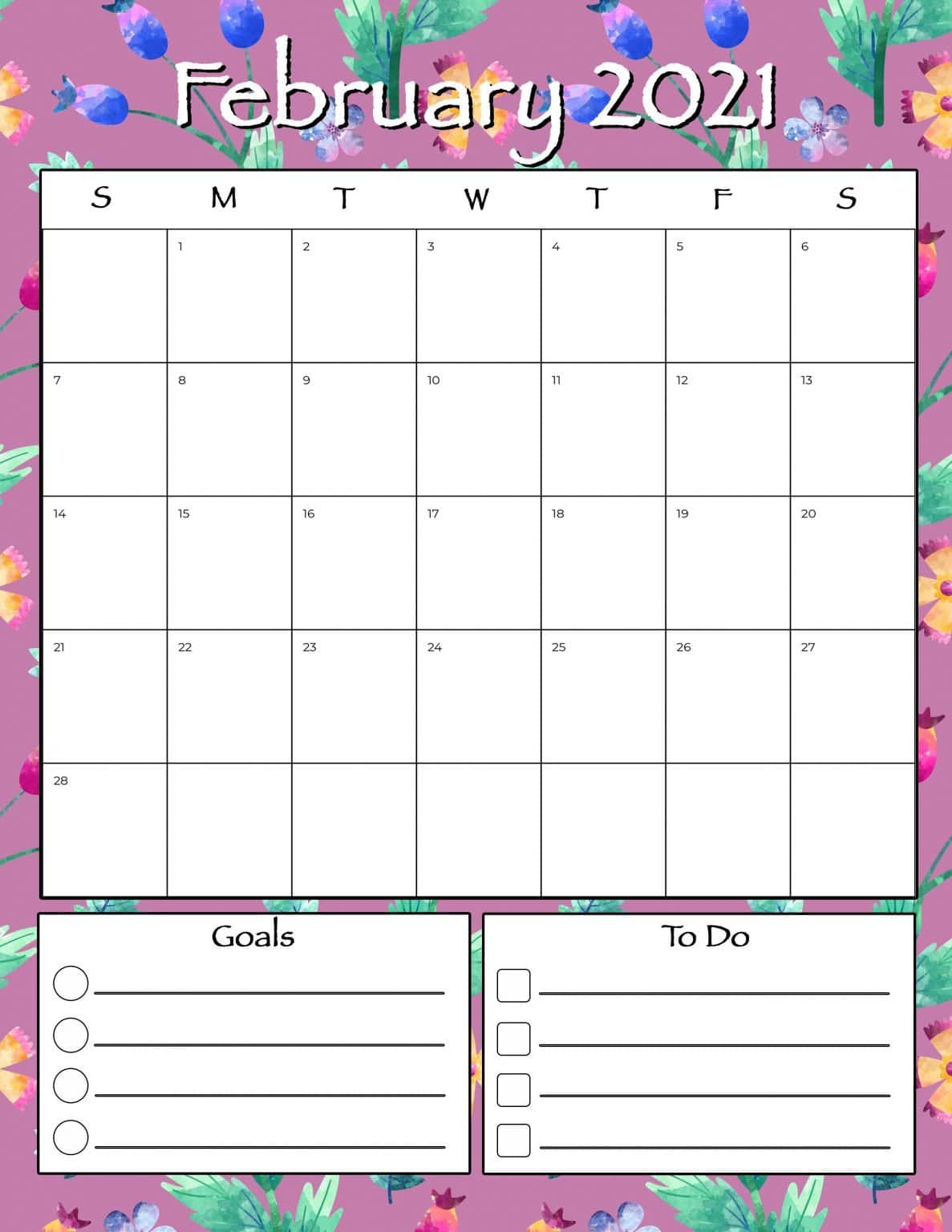 Free Printable 2021 Floral Calendar
