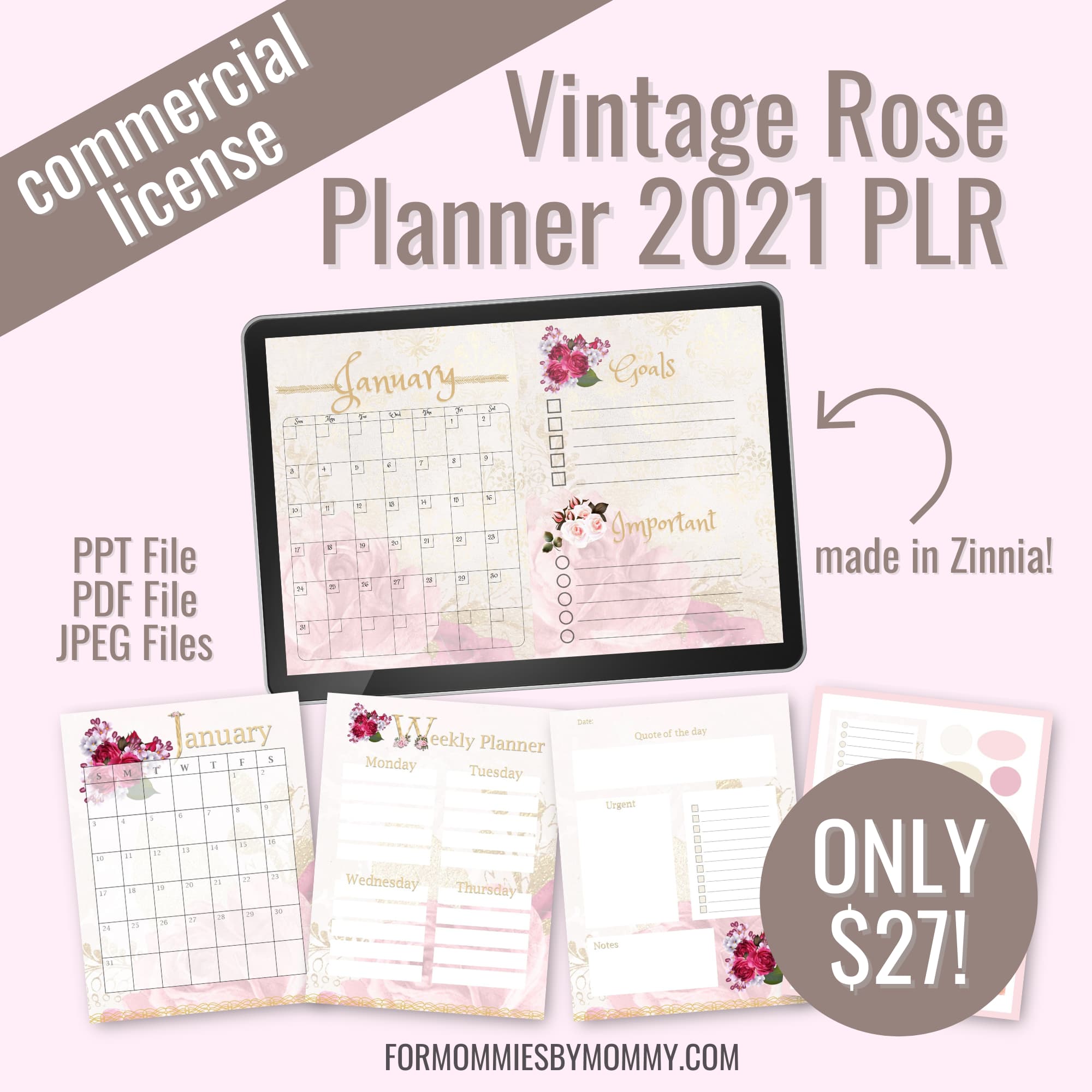 Vintage Rose Zinnia Planner - For Mommies By Mommy