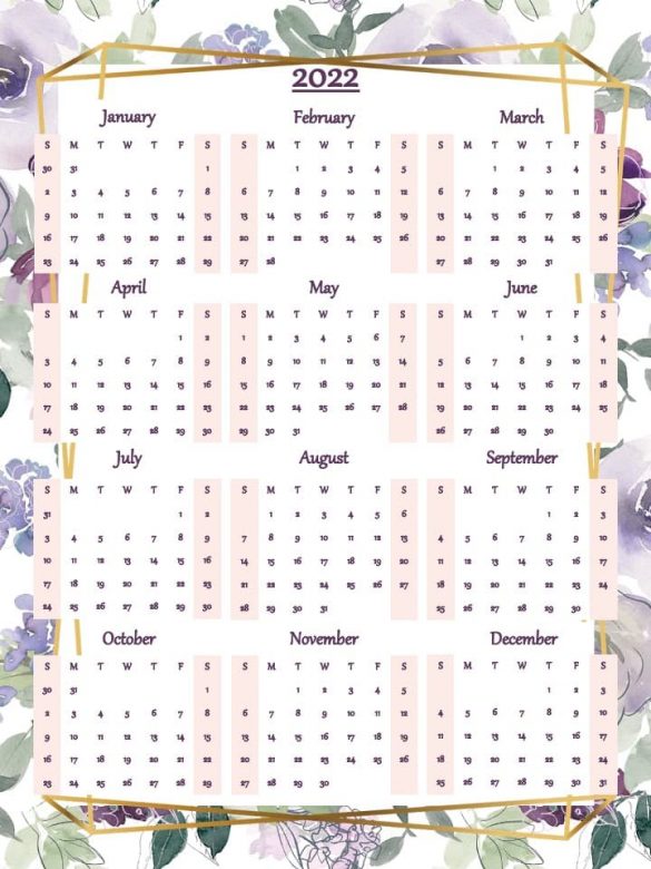 Free Printable Floral Calendar 2022 - For Mommies By Mommy
